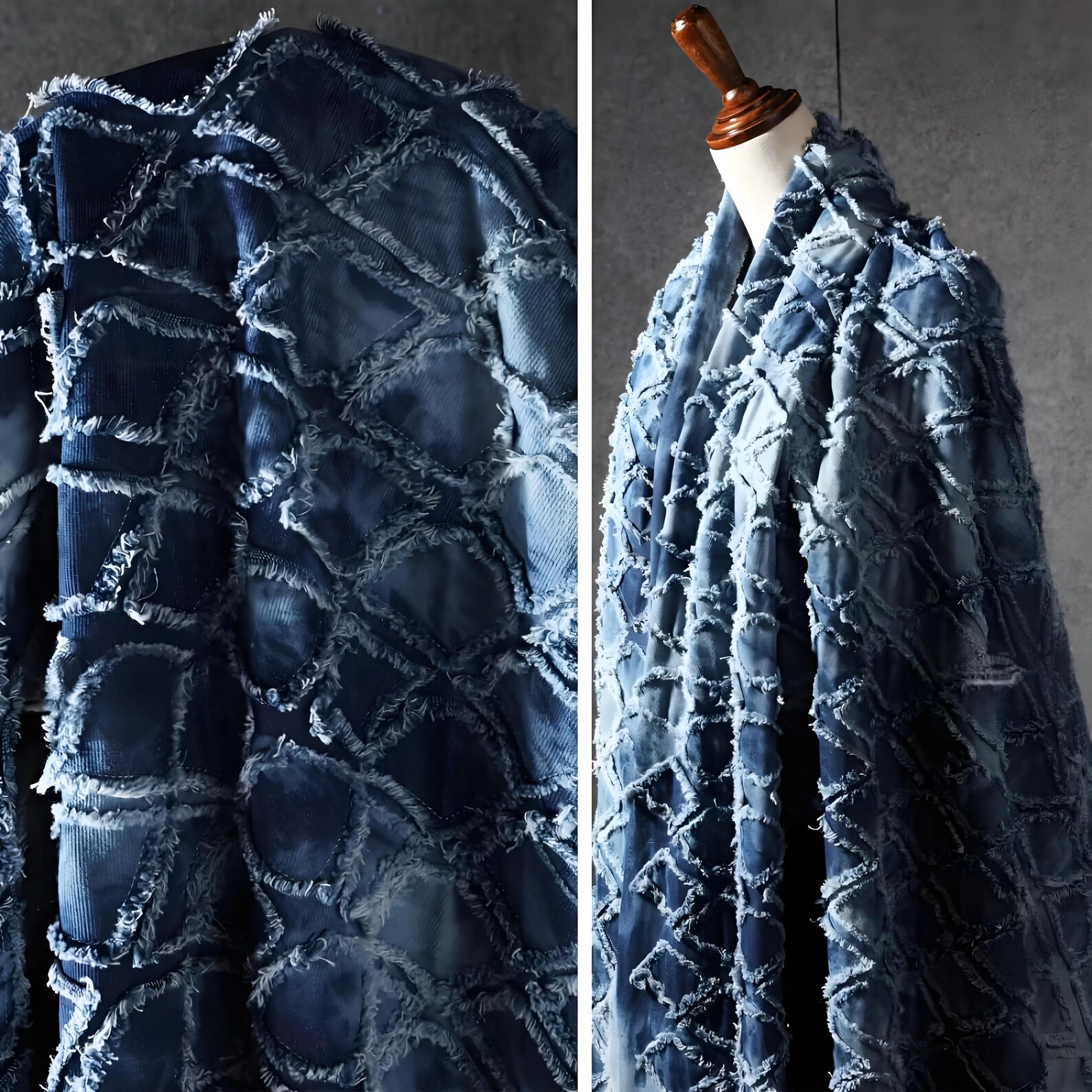 Shibori Denim Fabric - 3D Geometric Texture Washed Cotton for Avant ...