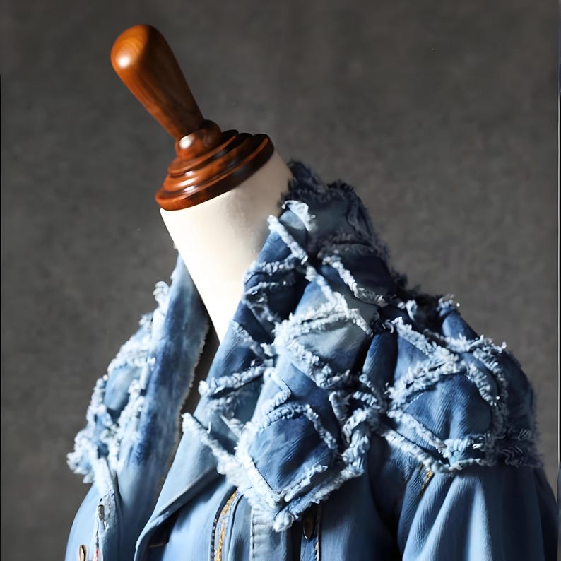 Shibori Denim Fabric - 3D Geometric Texture Washed Cotton for Avant ...