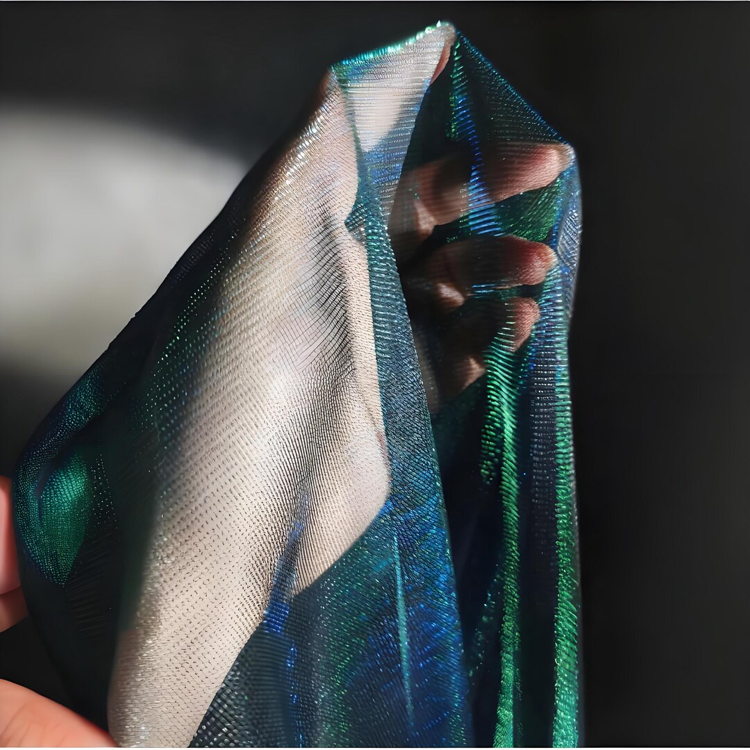 Peacock Iridescent Mesh - Holographic Blue-green Sheer for Celestial ...