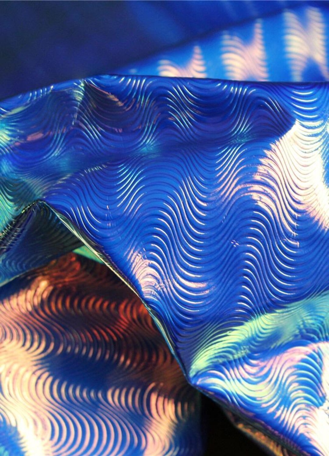 Holographic Blue Moire Mirror Vinyl Fabric for Costume, Rave, Techwear ...