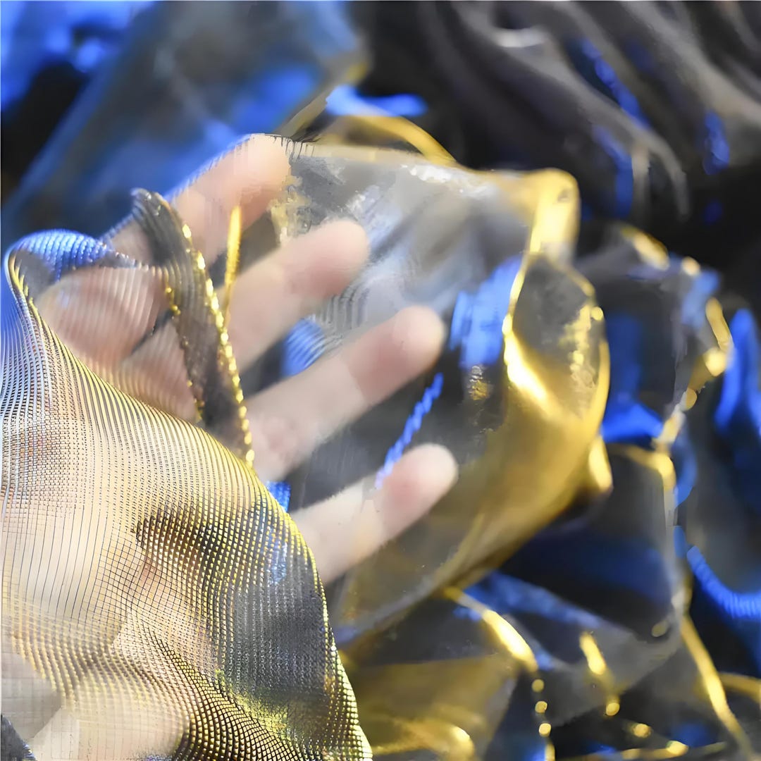 Iridescent Blue-gold Mesh - Textured Sheer Fabric for Celestial ...