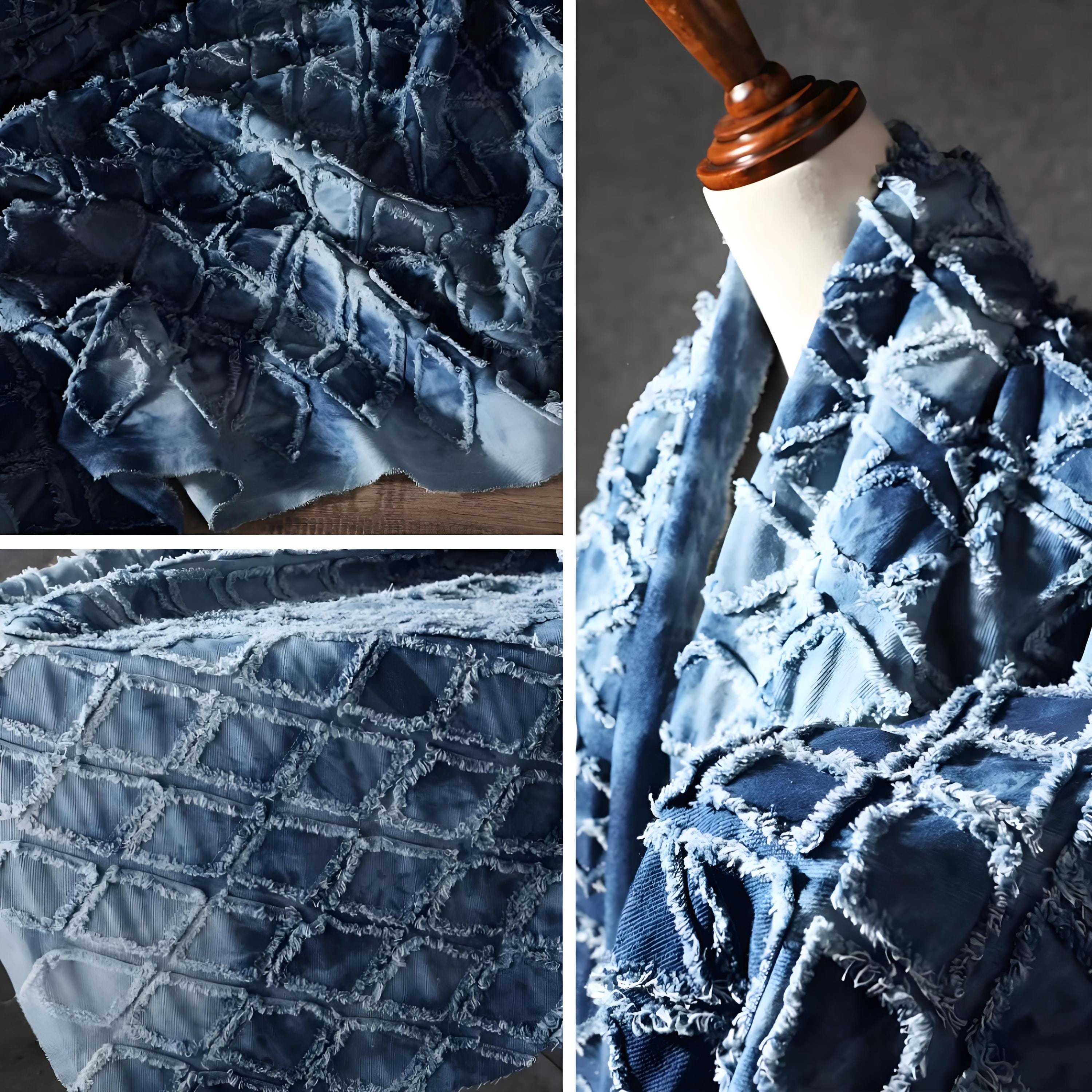 Shibori Denim Fabric - 3D Geometric Texture Washed Cotton for Avant ...