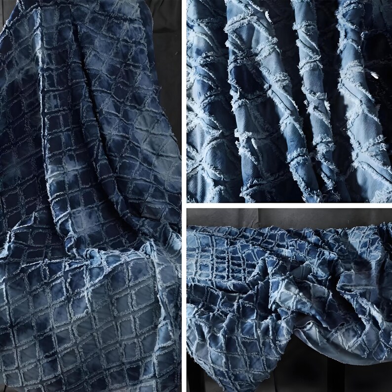 Shibori Denim Fabric - 3D Geometric Texture Washed Cotton for Avant ...