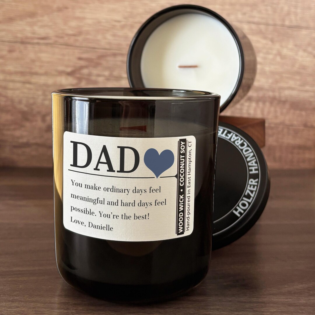 Personalized Dad Candle, Name Message Keepsake, Wood Wick, Hand-poured ...