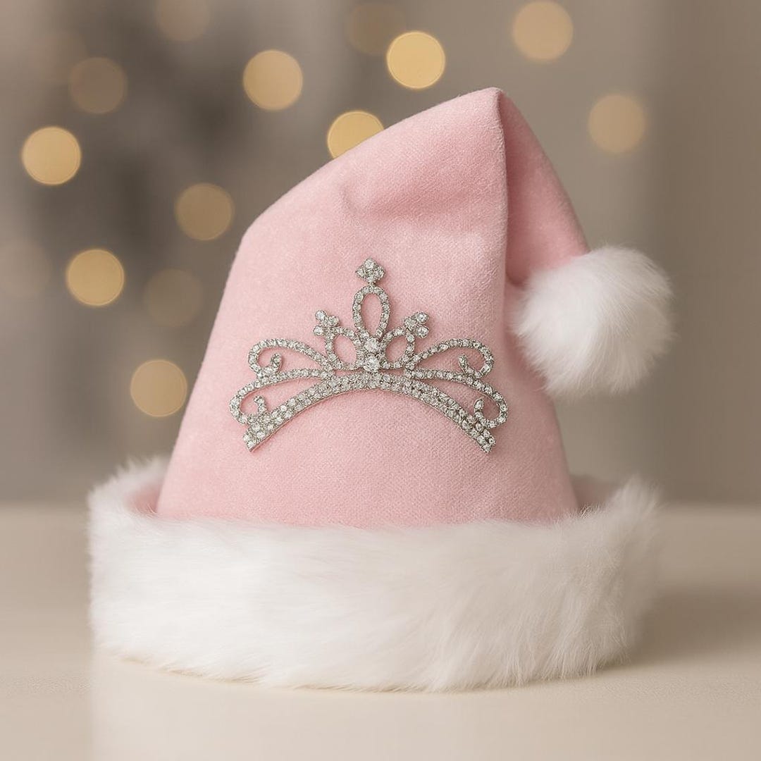 Princess Santa Hat / Sparkly Christmas Hat With Rhinestone Tiara / Glam ...