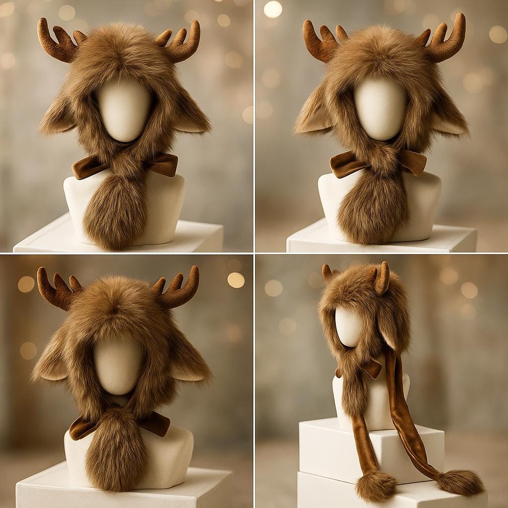 Reindeer Hat With Horns and Ears / Plush Christmas Hat / Cozy Winter ...