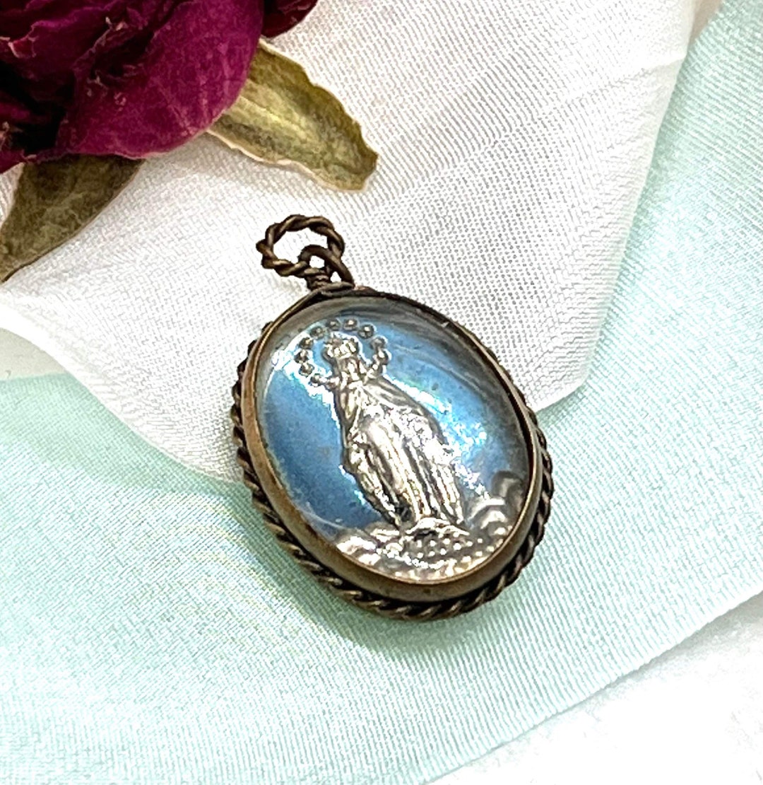 Antique Mercury Glass Virgin Mary Miraculous Medal Rare Catholic ...