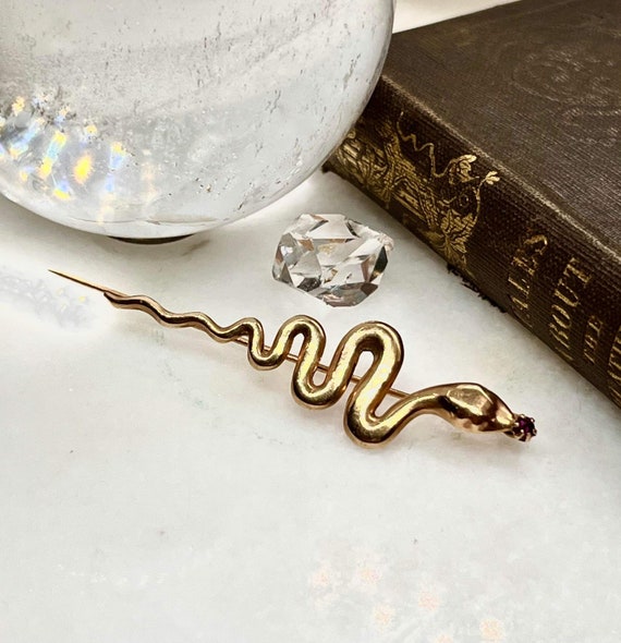 14k Gold Snake with Ruby, Edwardian stick pin, esoter… - Gem