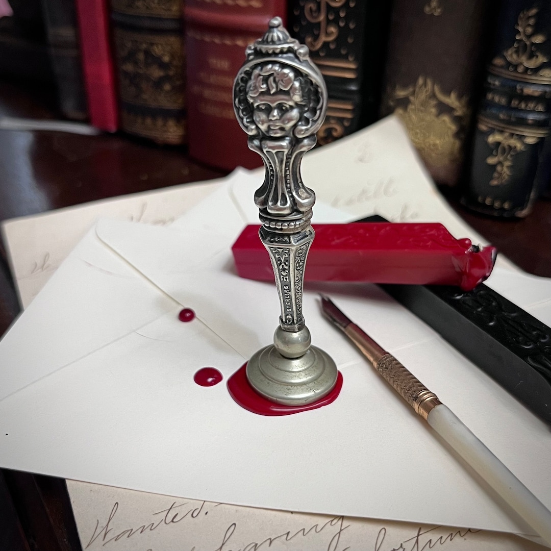 Late 1800s Wax Seal Stamp With Cherub Face Sterling Silver Handle, With ...