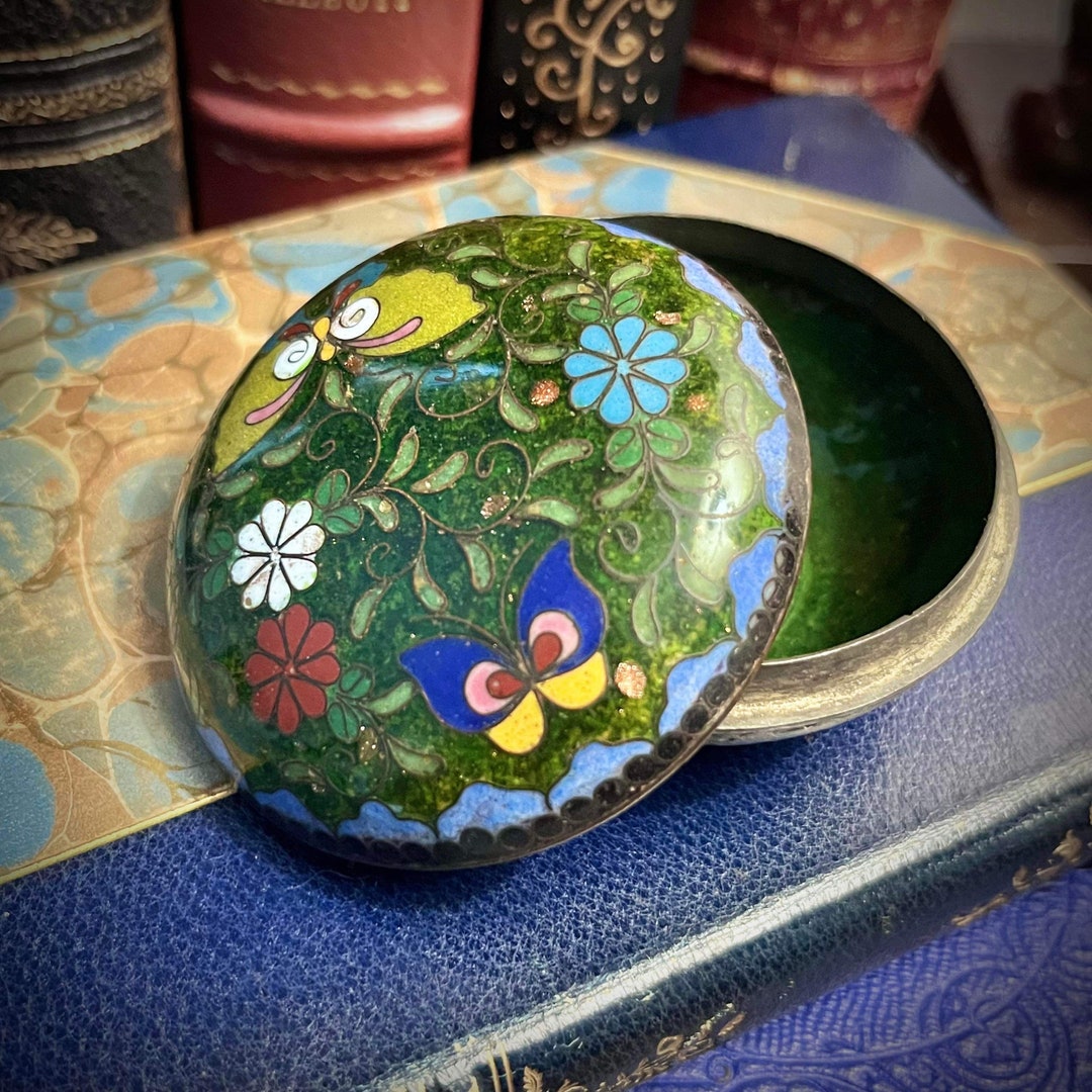 Antique Japanese Kogo Incense Box for Tea Ceremony, Cloisonné Florals ...