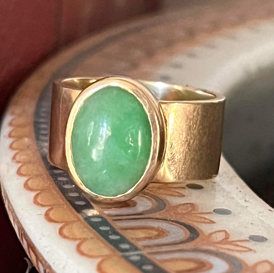 14k Gold and Jade, Large Modernist Ring in Heavy Setting, Striking ...