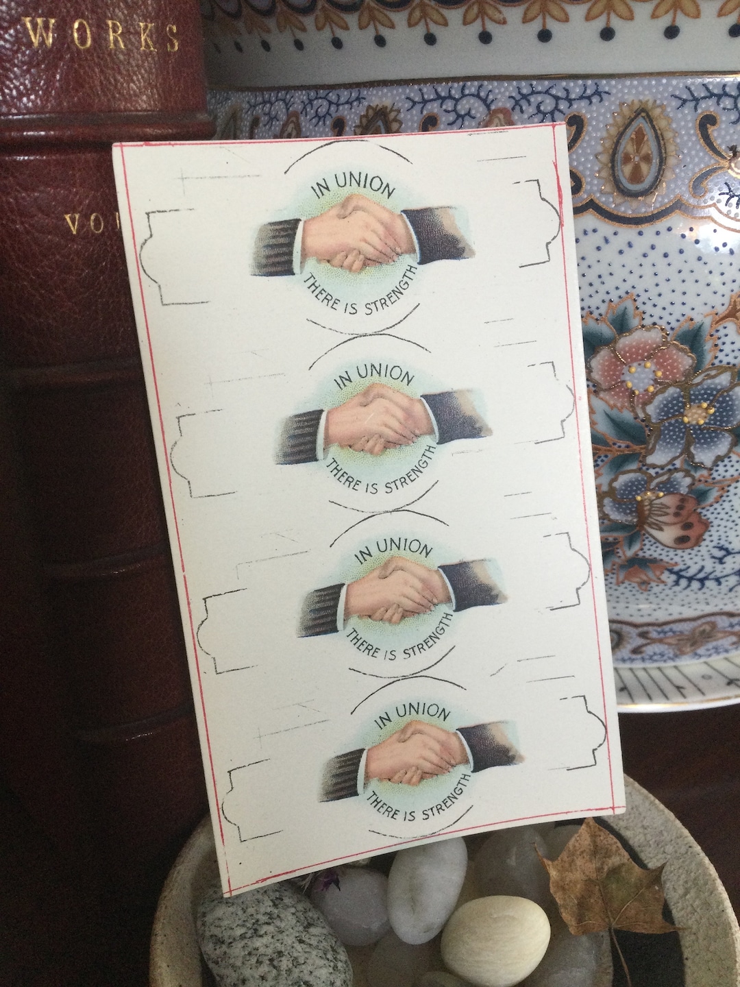 Antique Fraternal Handshake Lithograph Badge Inserts Four to a Sheet C ...