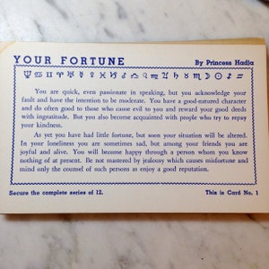 Original Vintage 1950's Your Fortune Cards - 12 Fortunes by Princess ...