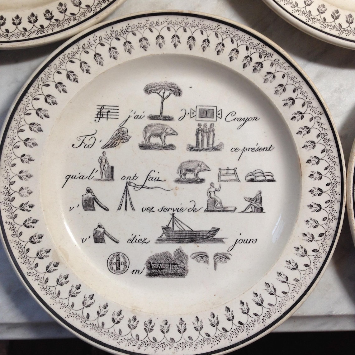 Set of 4 French Rebus Puzzle Dessert Plates C.1820-1830, Beautiful ...