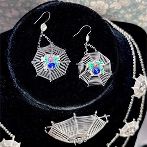 Antique Late 1800s Victorian Spiderweb Jewelry Suite, Sterling Silver ...
