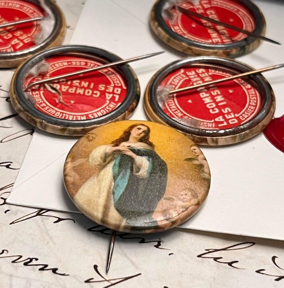 Vintage Antique Holy Madonna Virgin Mary Badge Button… - Gem