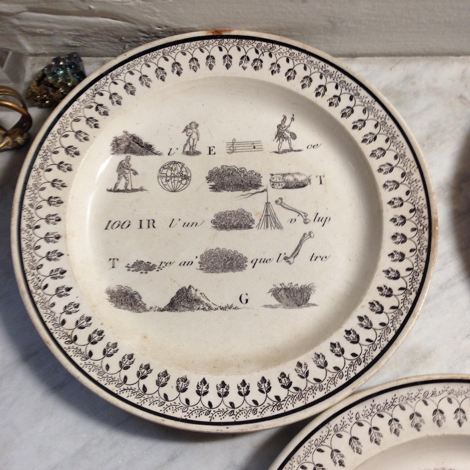 Set of 4 French Rebus Puzzle Dessert Plates C.1820-1830, Beautiful ...