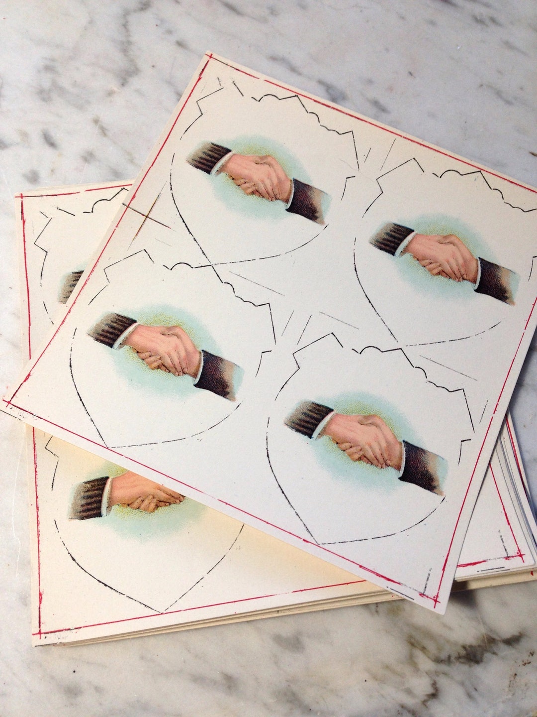 Fraternal Handshake Antique Lithograph Badge Inserts Four to a Sheet C ...