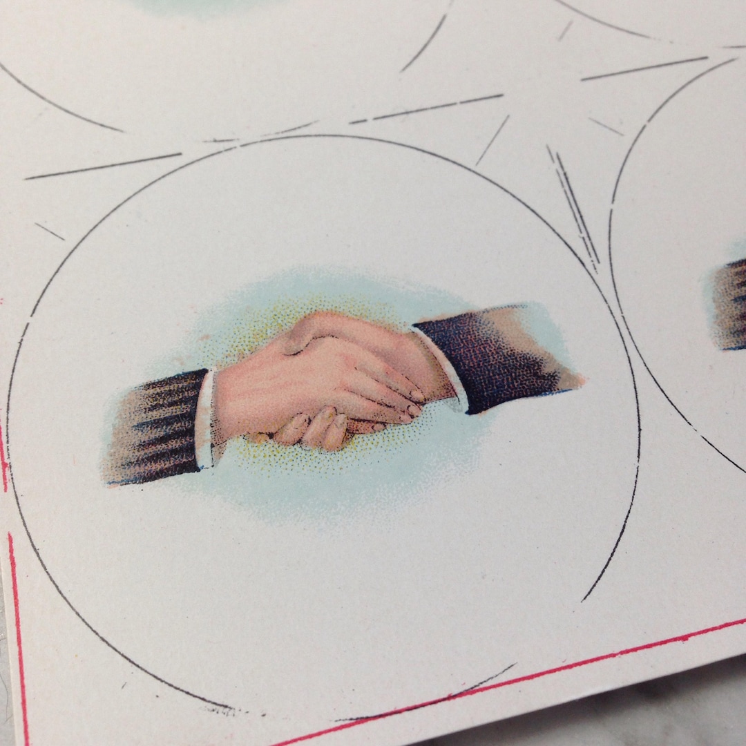 Antique Fraternal Handshake Lithograph Badge Inserts Four to a Sheet C ...