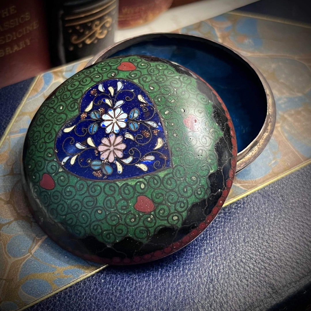 Antique Japanese Kogo Incense Box for Tea Ceremony, Cloisonné Florals ...
