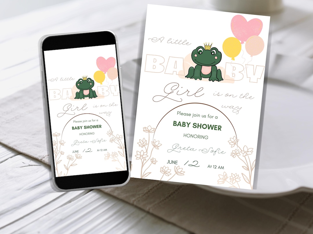 Frog Princess Baby Shower Invitation, Girly Invite (canva Template ...