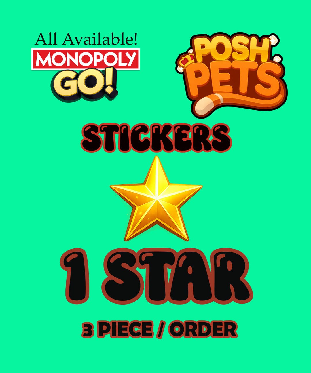 Monopoly_go 1 Star Stickers POSH PETS Album - 3 Piece/order - Etsy