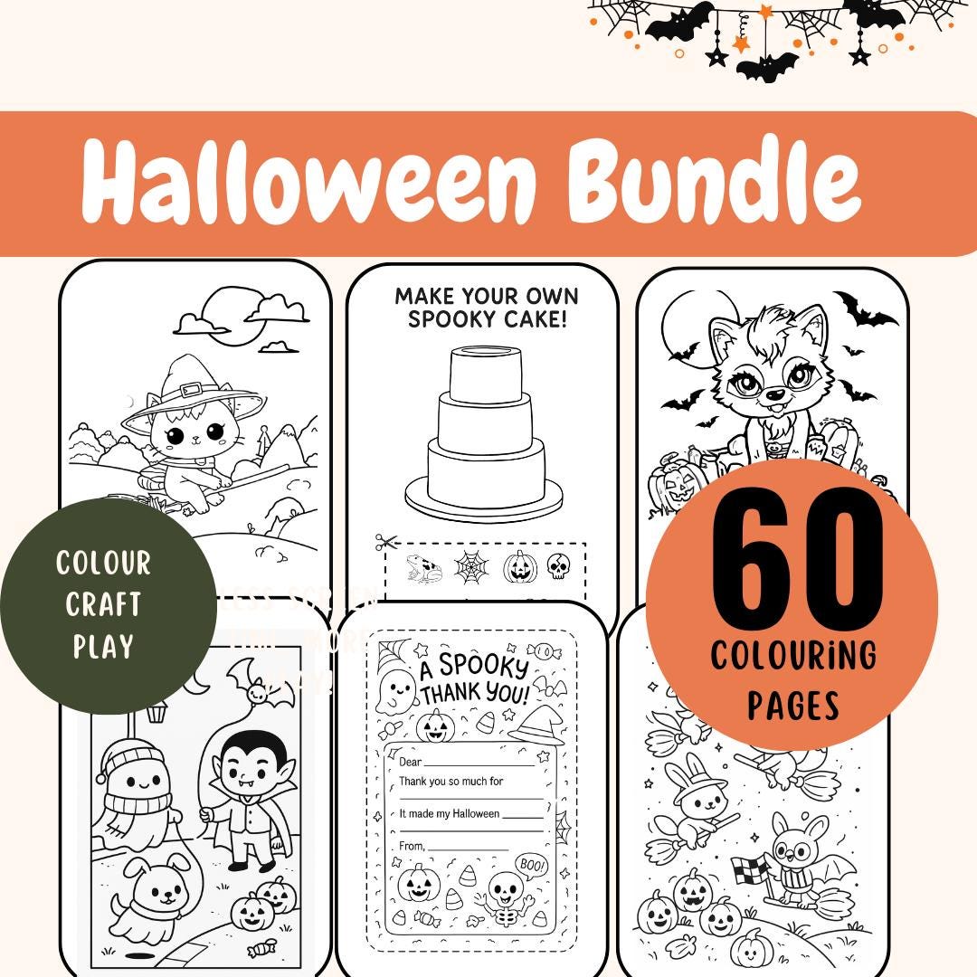 Halloween Coloring & Activity Book: 60 Spooky-cute Pages (digital ...