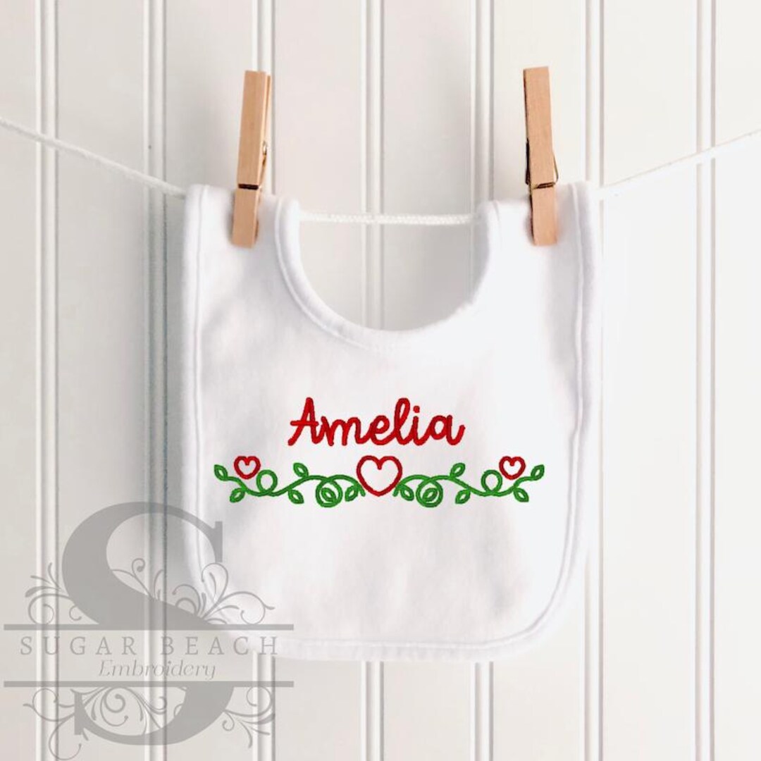 Hearts and Vines Baby Bib for Girls | Custom Embroidered Bib ...