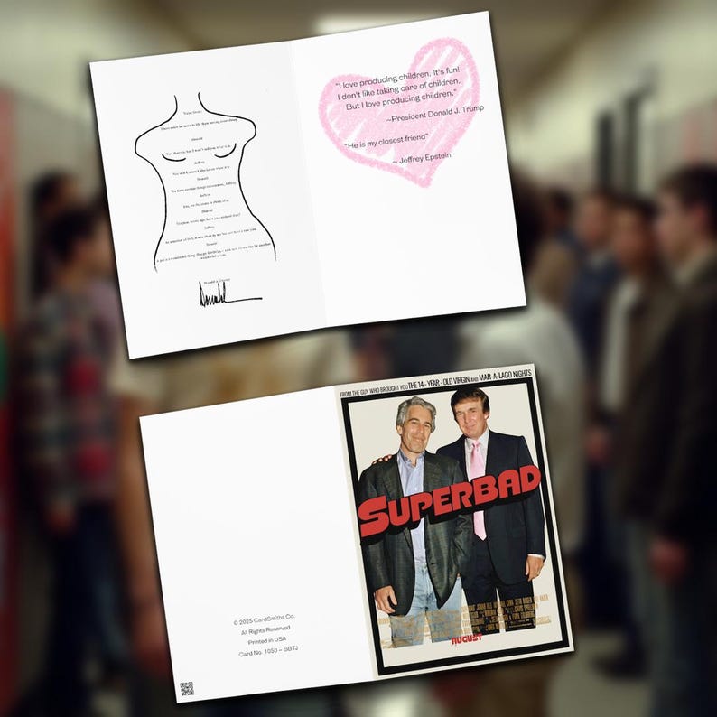 Trump Epstein Superbad Dark Humor Card | Parody Gift for Comedy Fans - Etsy