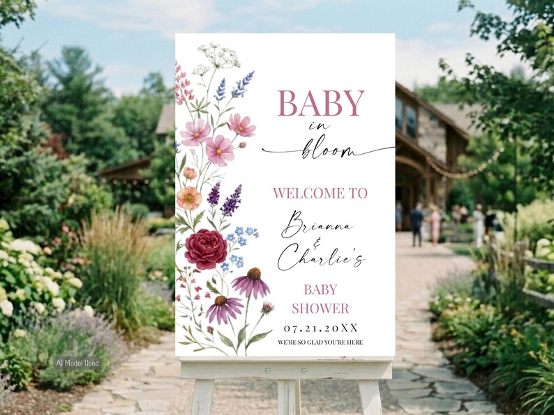 Floral Baby Shower Welcome Sign, Baby in Bloom Party Decor, Garden ...