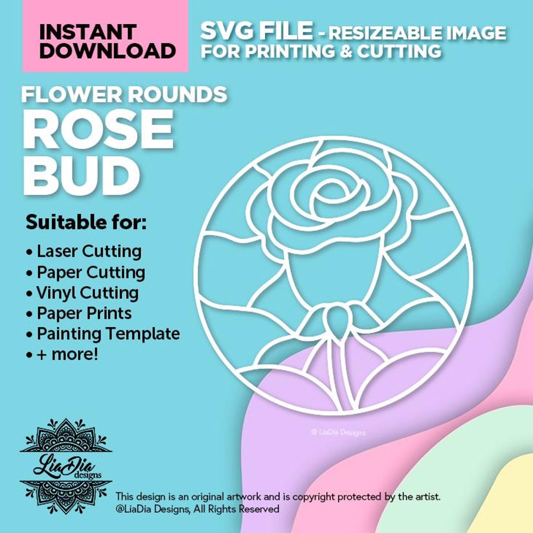 Instant Digital Download - Rose Bud - Stained Glass Style Design - SVG ...