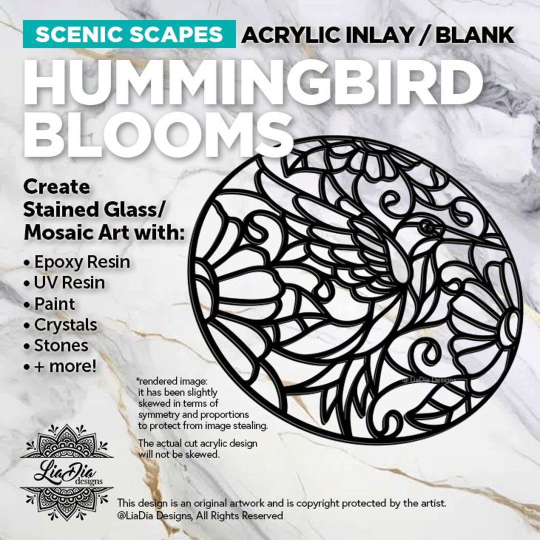 Hummingbird Blooms - 7" Round Laser Cut Black Acrylic Template Blank ...