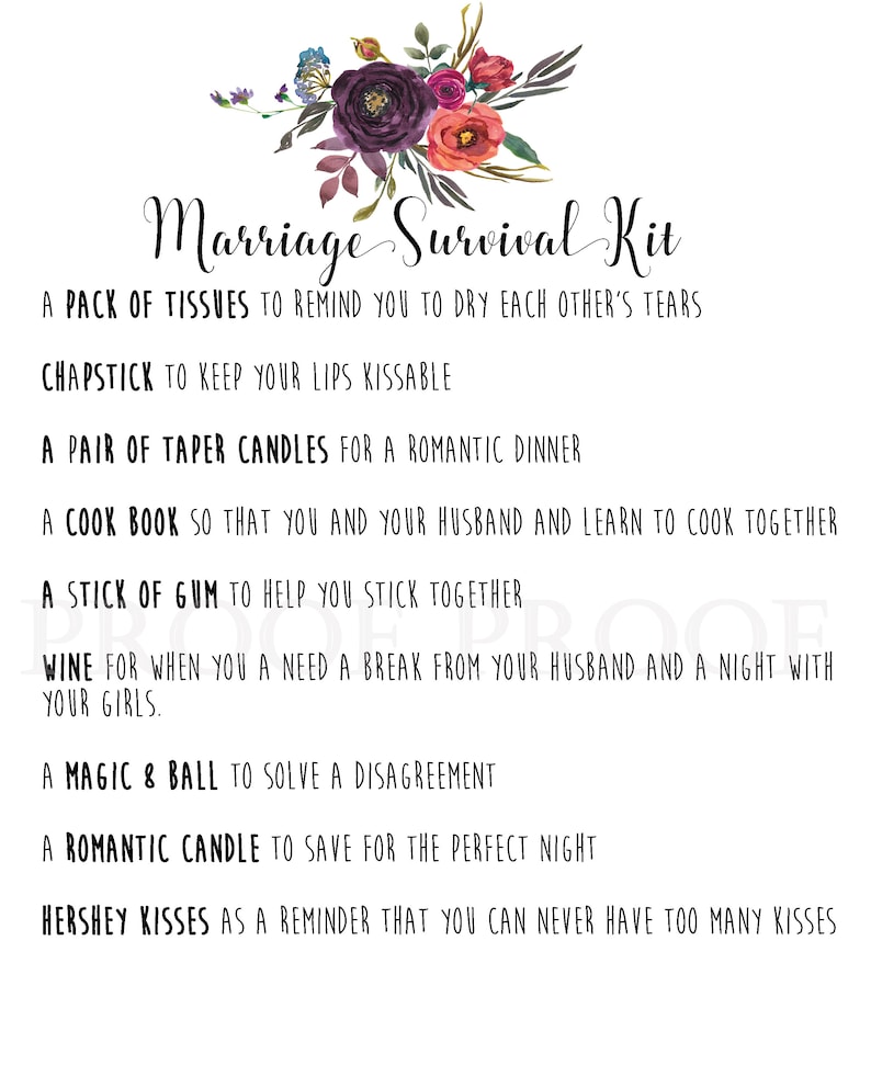 Marriage Survival Kit Card Tag // Gift Basket Card for Bride // Digital ...