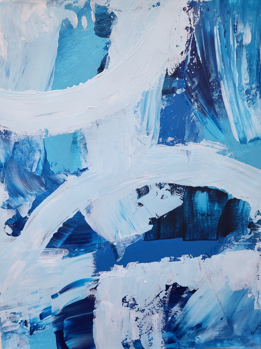 Modern Blue Abstract Painting, Shades of Blue Contemporary Art ...