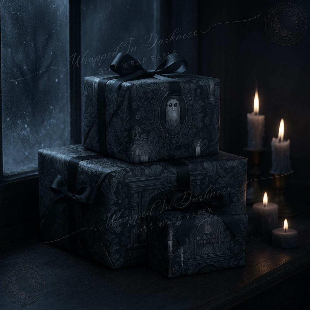 Ghosts of Christmas Past Wrapping Paper - Black & White Gothic Holiday ...
