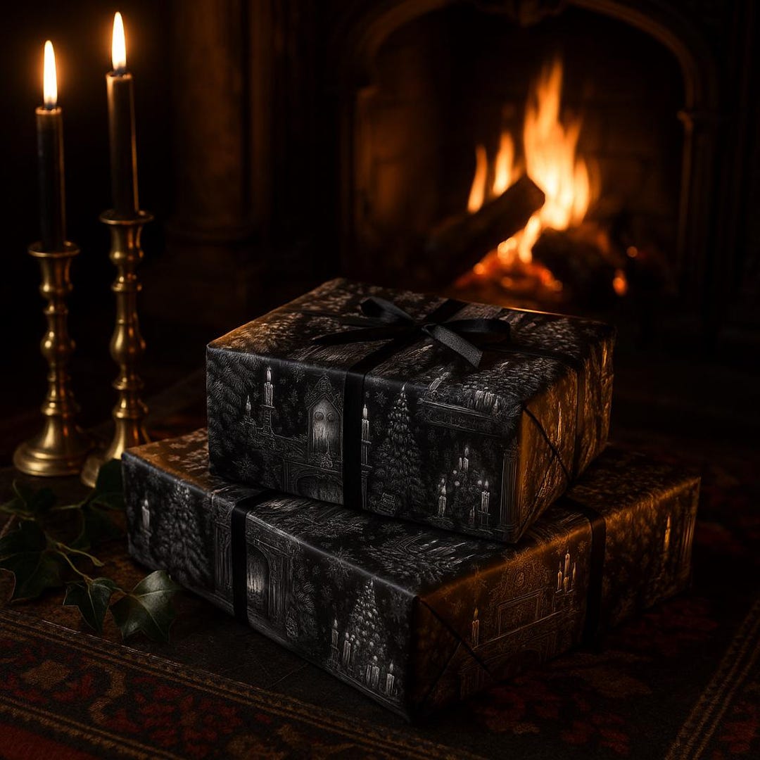 Melancholy Fire Wrapping Paper - Black & White Gothic Christmas Gift ...