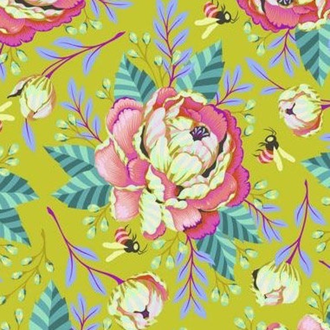 Retired MOON GARDEN Kabloom Floral Tula Pink Cotton Quilt Fabric Dawn ...