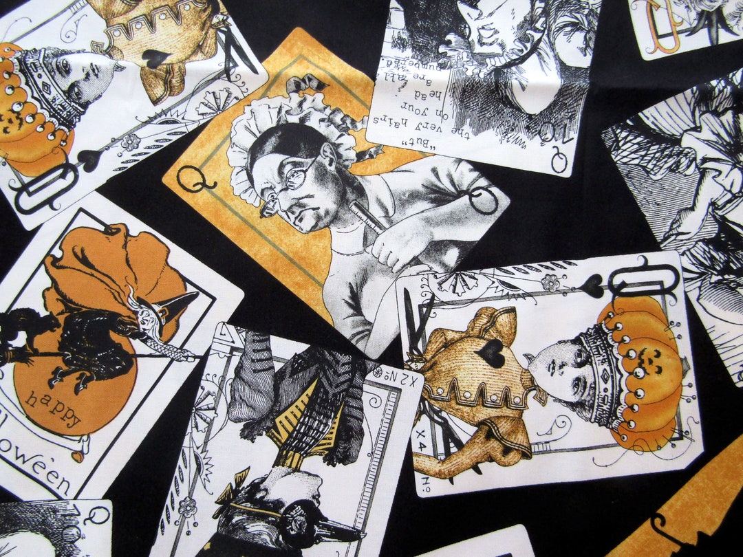 Halloween Tossed Playing Card Collage Fabric, Queen of We'en Collection ...