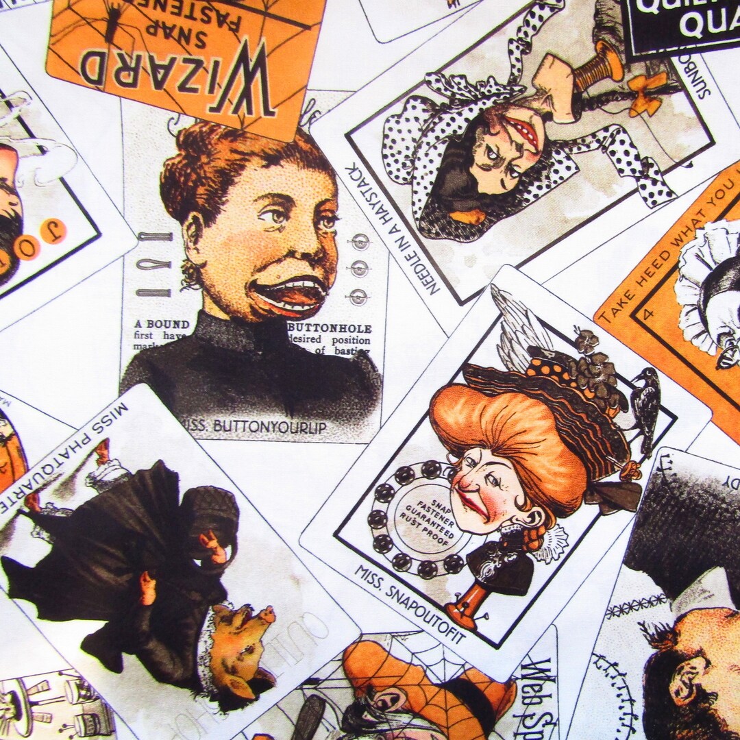 Old Maid Tossed Playing Cards Fabric, Vintage Halloween Sewing Theme ...