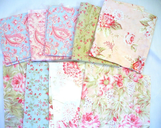2 Plus Yards Moda Fabric SEASIDE ROSE Quilt 1 Pound Lot Shabby Roses ...