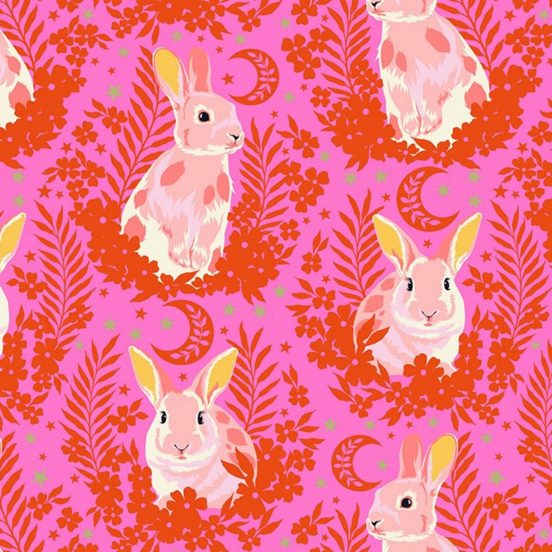 TULA PINK BESTIES Hop to It Blossom Pink Metallic Cotton Quilt Fabric ...