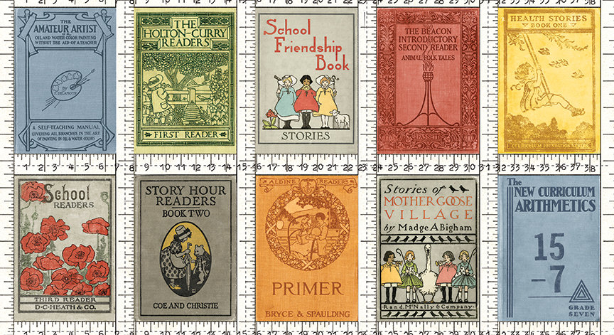 Vintage Old School Book Fabric Panel: Colorful Primers & Readers Quilt ...