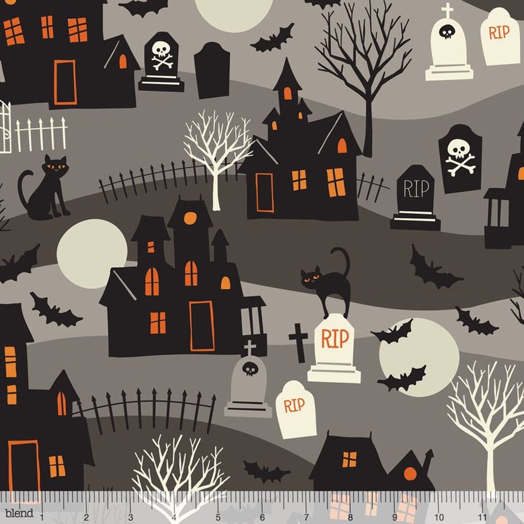 Retired SPOOKTACULAR EVE Haunted House Cotton Quilting Fabric Maude ...