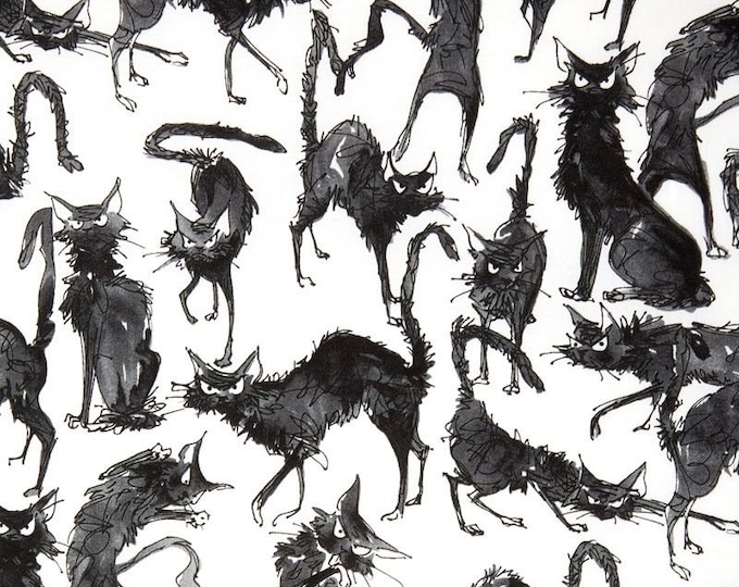 9" L X 42" W SEBASTIAN GHASTLIE Black Cat Fabric Quilting Cotton the ...