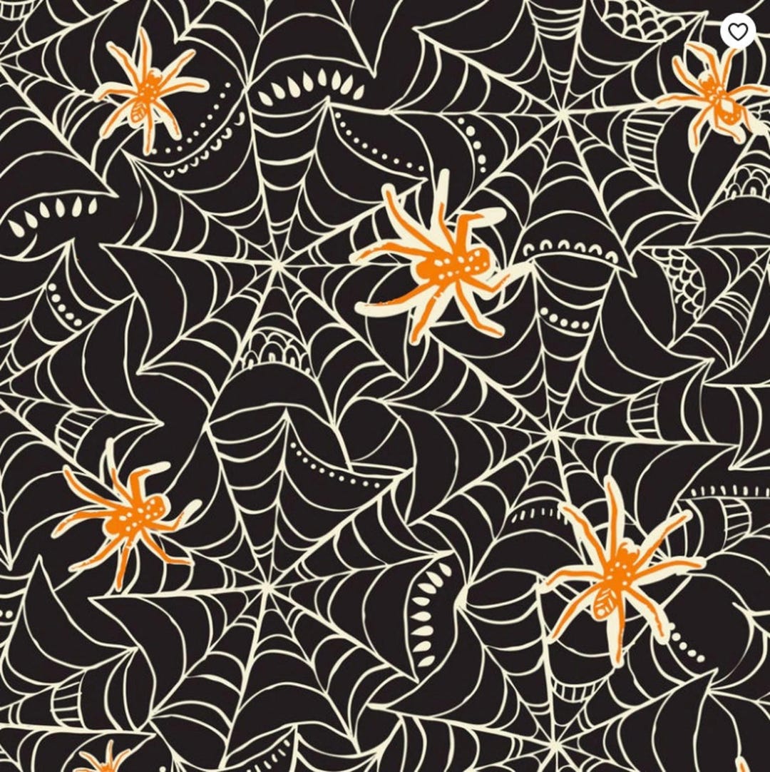 Spider Web Cotton Fabric: Halloween Black & Orange Print - Maude Asbury ...