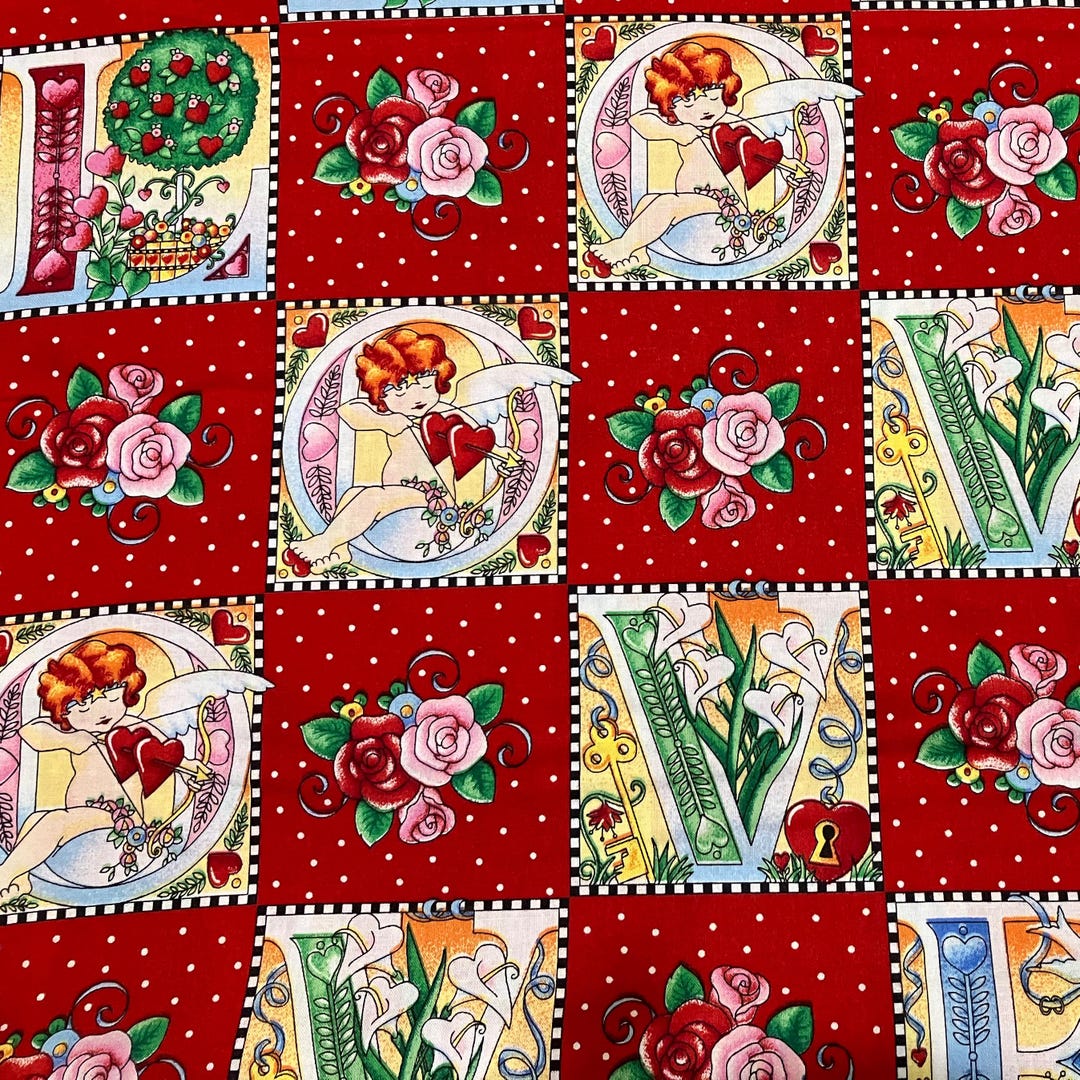 2004 LOVE VALENTINES Fabric Mary Engelbreit Cotton Quilt Valentine 3 ...