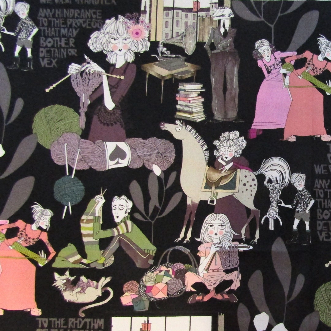 Ghastlie Hex Black Alexander Henry Cotton Fabric: Knitting Theme (23.5" Repeat) - Etsy