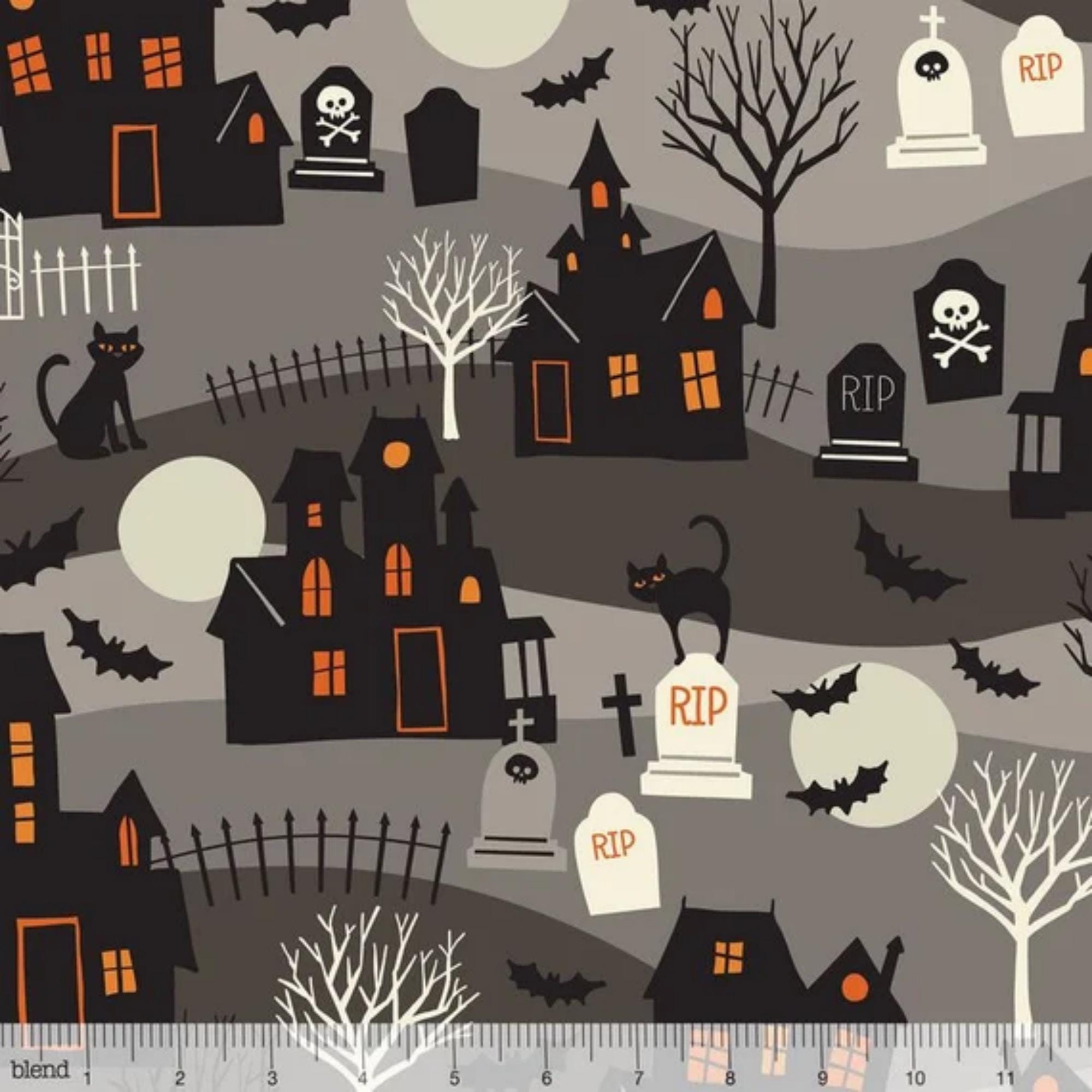Haunted House Halloween Fabric, Maude Asbury Spooktacular Eve Cotton - Etsy