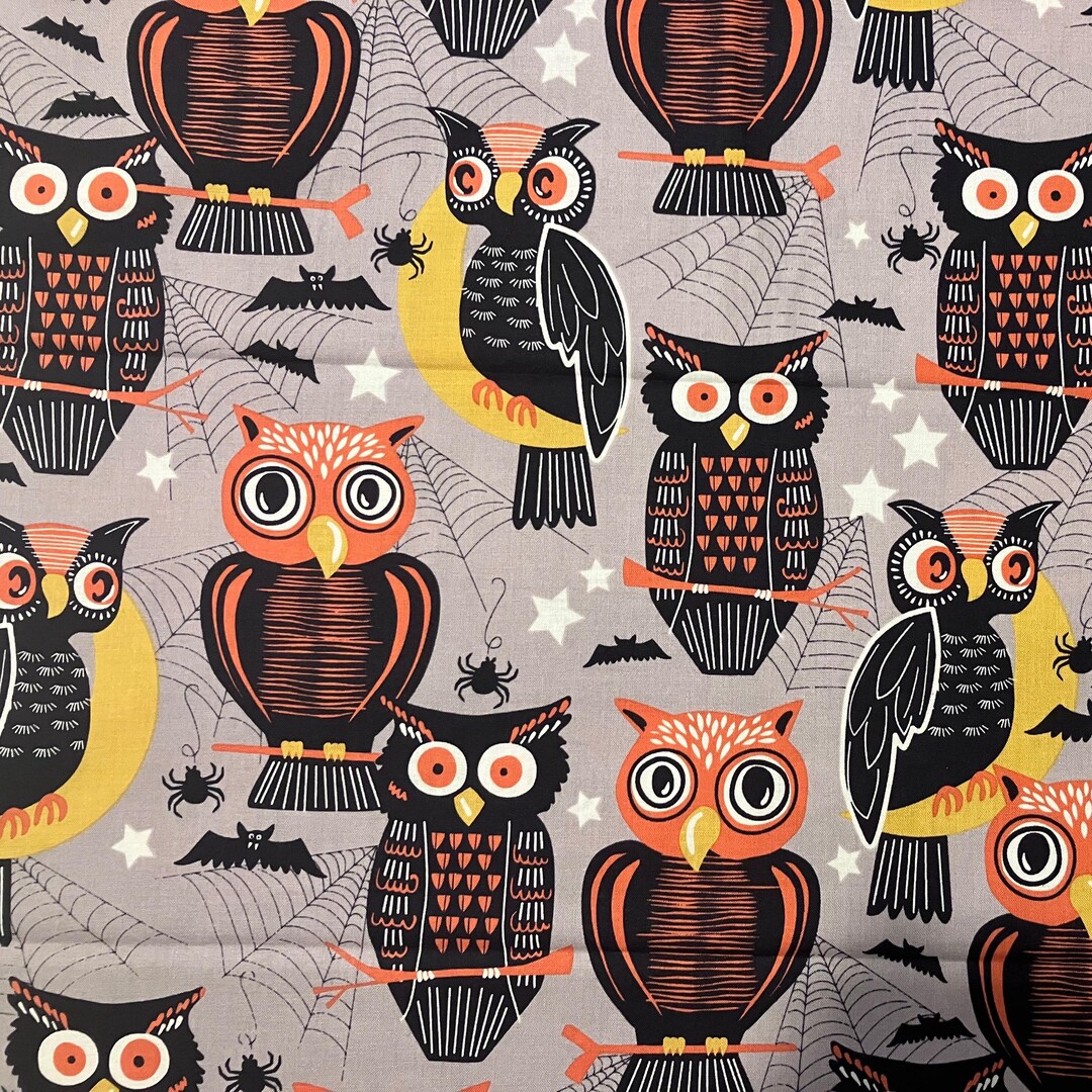 Retired SPOOKTACULAR Eve OWLS Cotton Quilting Fabric OOP Maude Asbury ...