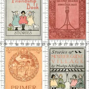 Vintage Old School Book Fabric Panel: Colorful Primers & Readers Quilt ...